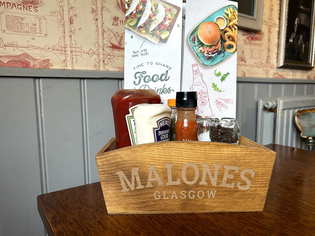 Condiment Caddy Table Rounded Branded Natural Oak Stain Dark Ebony ...