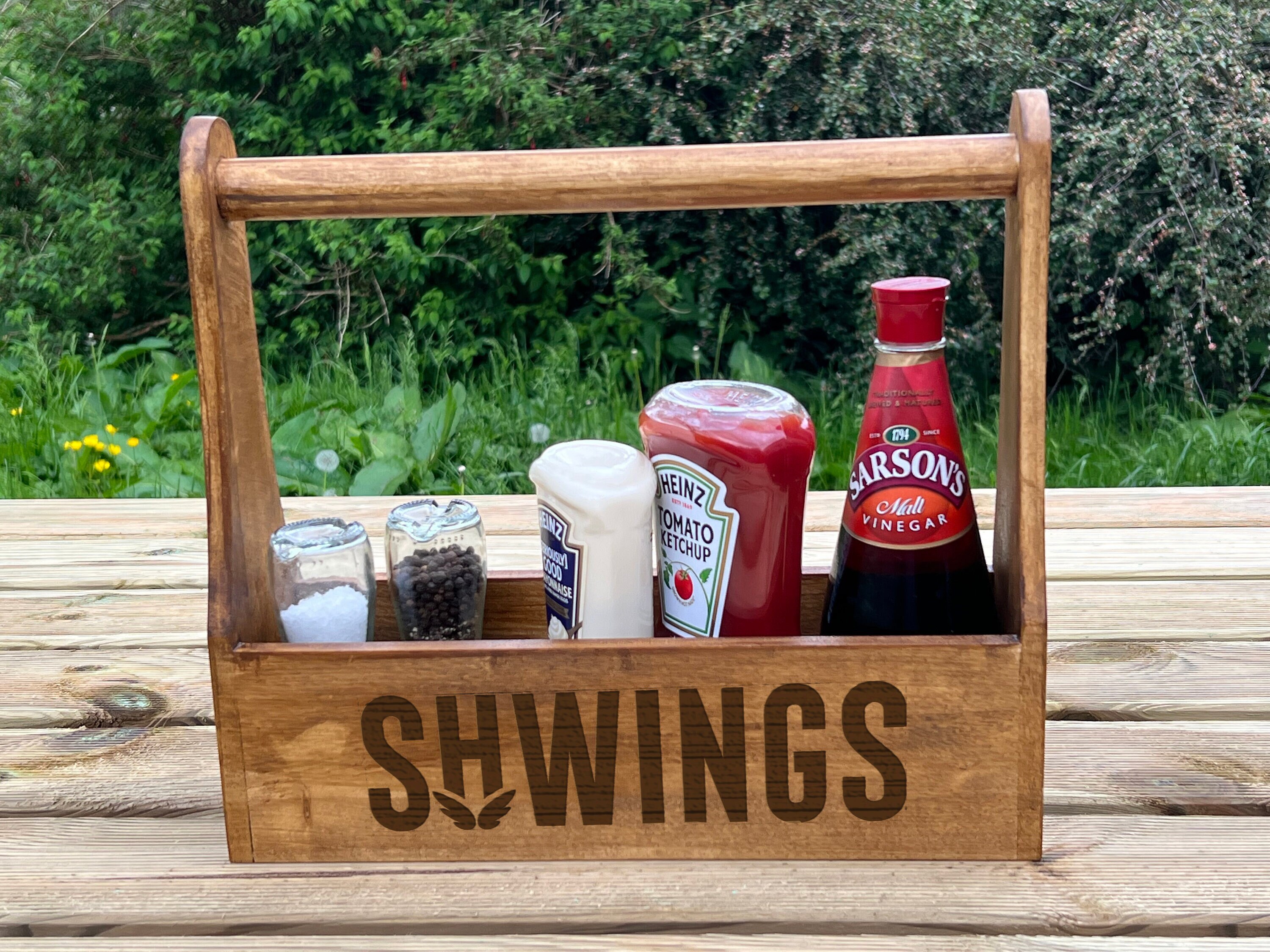 Condiment Caddy Trug Table Branded Natural Oak Stain Dark - Etsy UK
