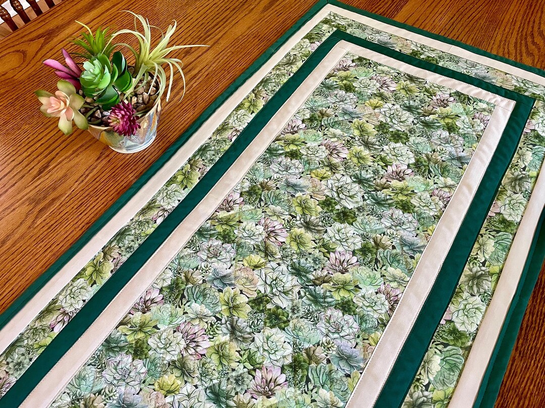 Handmade Succulent Quilted Table Runner: Floral Cotton Decor - Etsy
