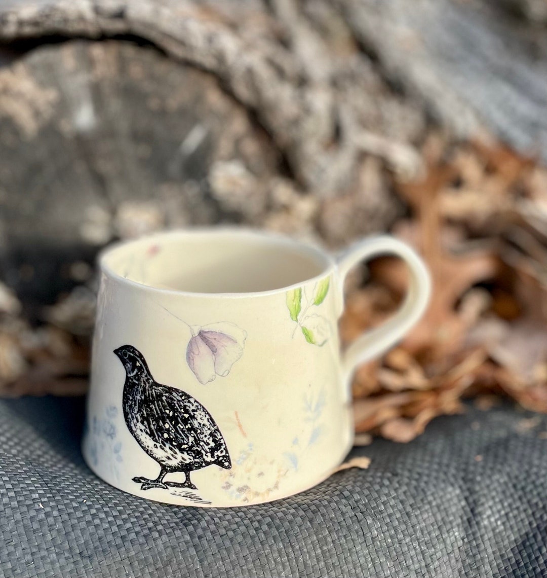 Handmade Mug With Handle Botanical Quail Ceramic Cup Shabby - Etsy