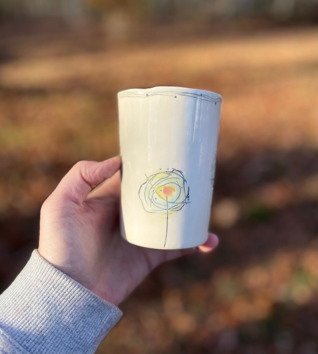 Tall Poppy Flowers Coffee Mug, Handheld Mug, Handmade Ceramic Cup ...