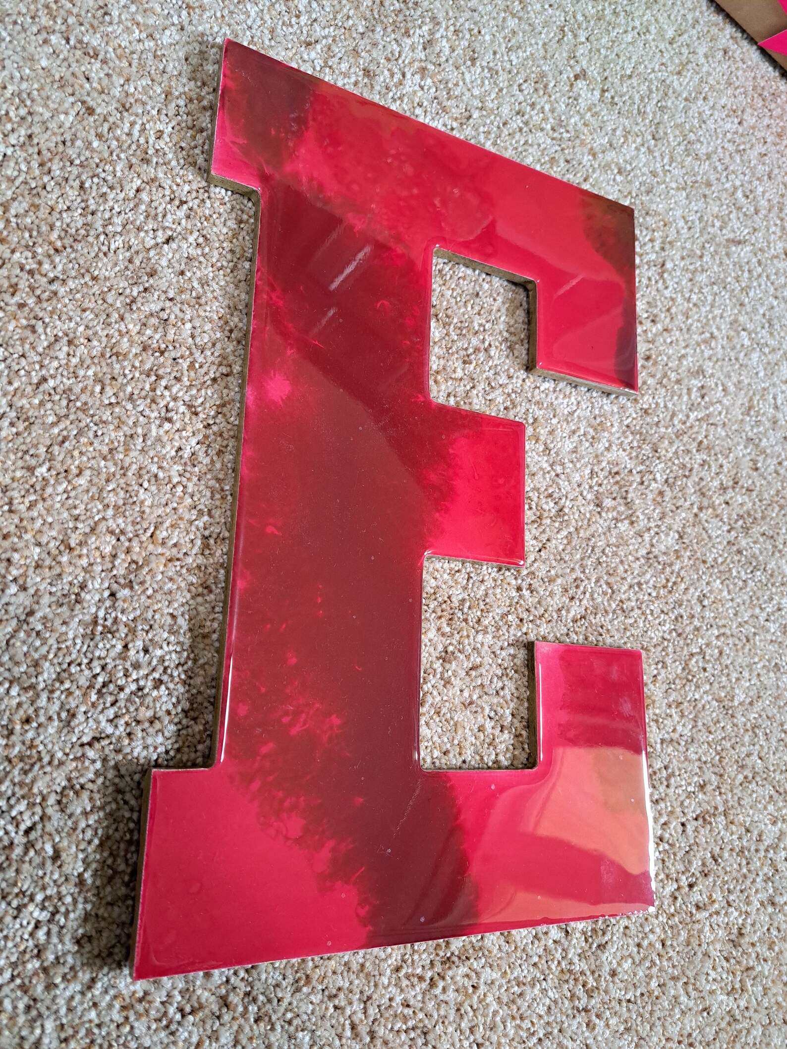 Marvelous Red Letter E Acrylic Pour Resin Sealed Wood Cutout Letter ...