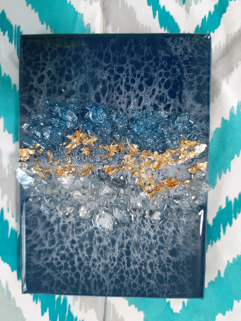 Acrylic Geode Painting blue and Gold Nugget | Etsy