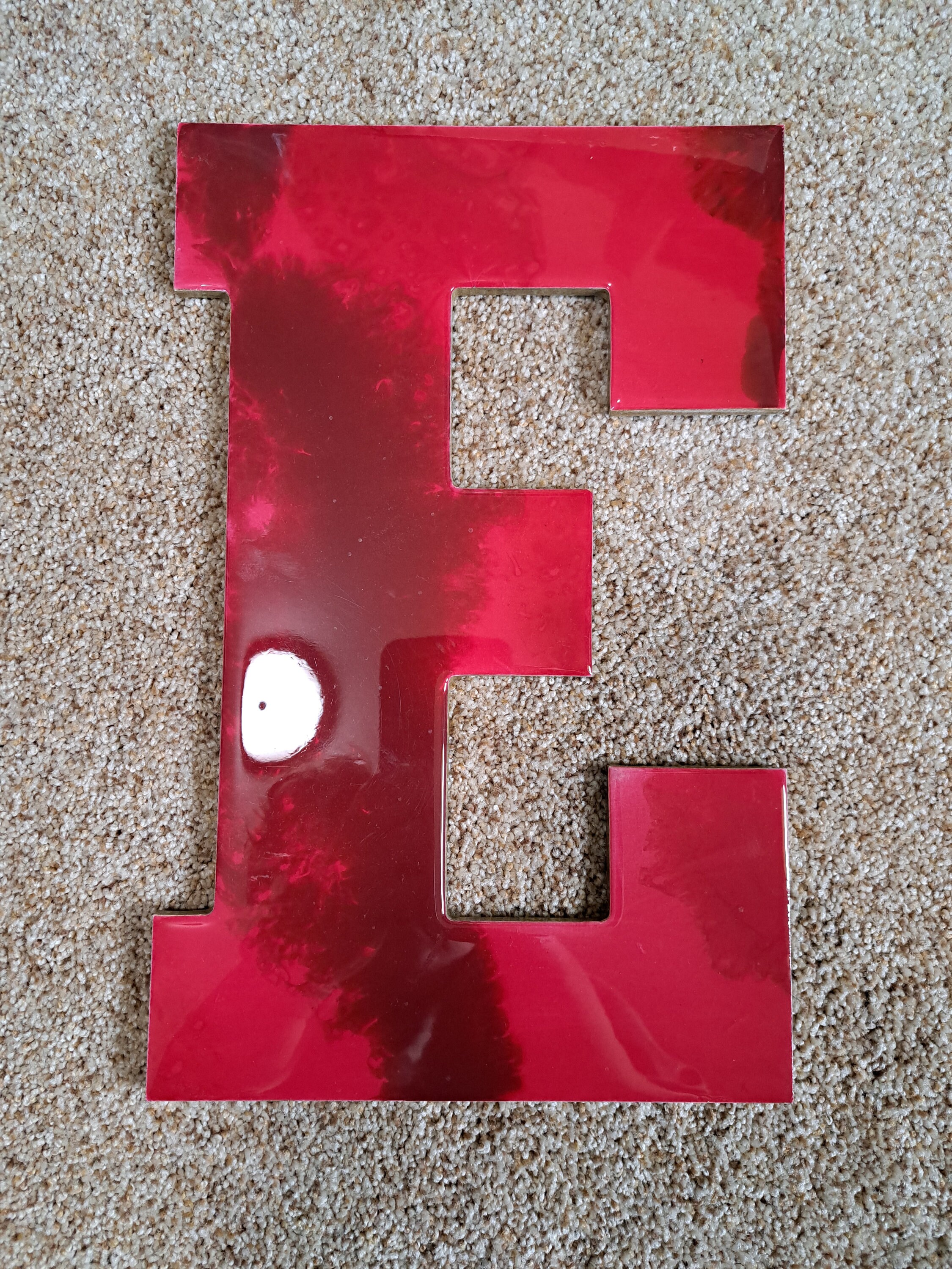 Marvelous Red Letter E Acrylic Pour Resin Sealed Wood Cutout Letter ...