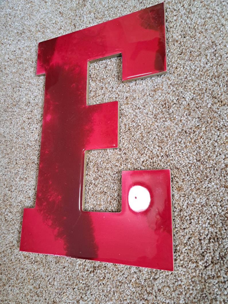 Marvelous Red Letter E Acrylic Pour Resin Sealed Wood Cutout Letter ...