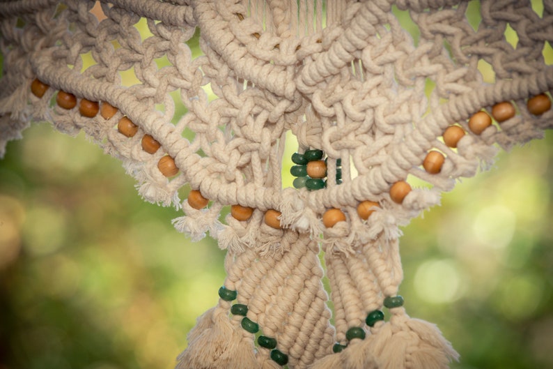 Macrame Bird Wall Art With Green Aventurine Crystals and Wood Beading ...