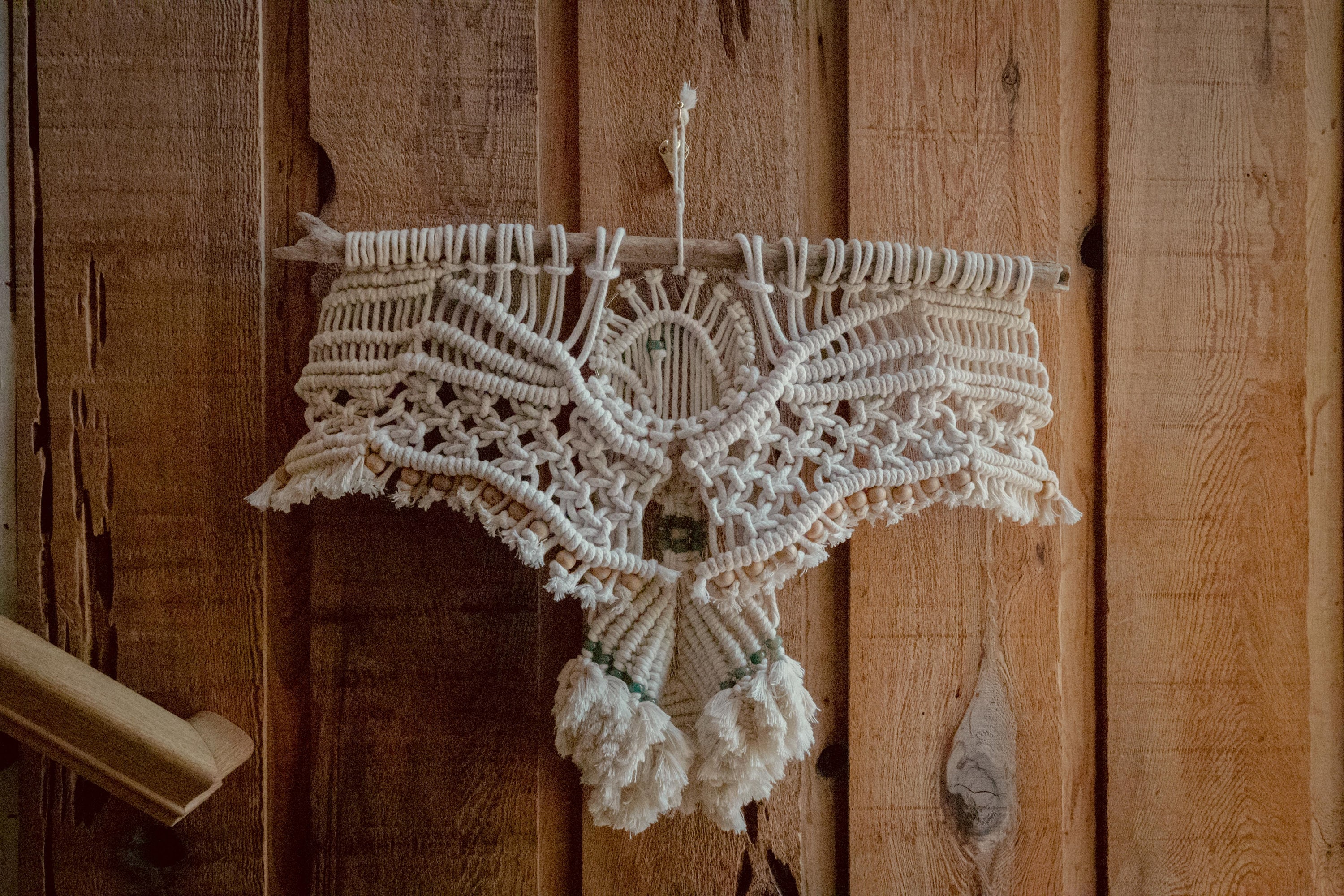 Macrame Bird Wall Art With Green Aventurine Crystals and Wood Beading ...