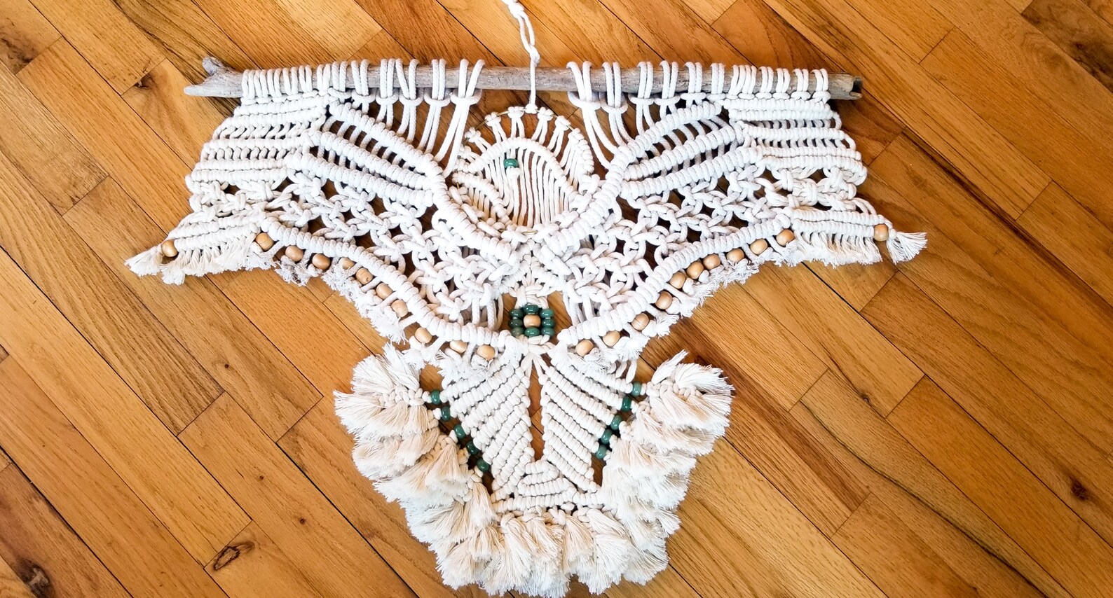 Macrame Bird Wall Art With Green Aventurine Crystals and Wood Beading ...