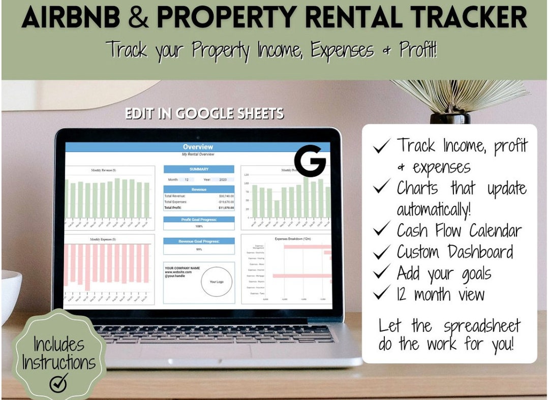 Airbnb & Property Rental Tracker | Airbnb Profit and Loss Spreadsheet ...