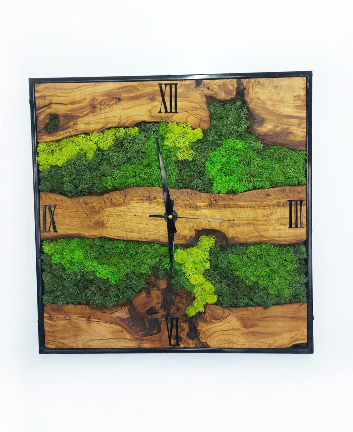 Olive Wood Moss Wall Clock 2020 Inch, Preserved Moss Art Framing, Wood ...