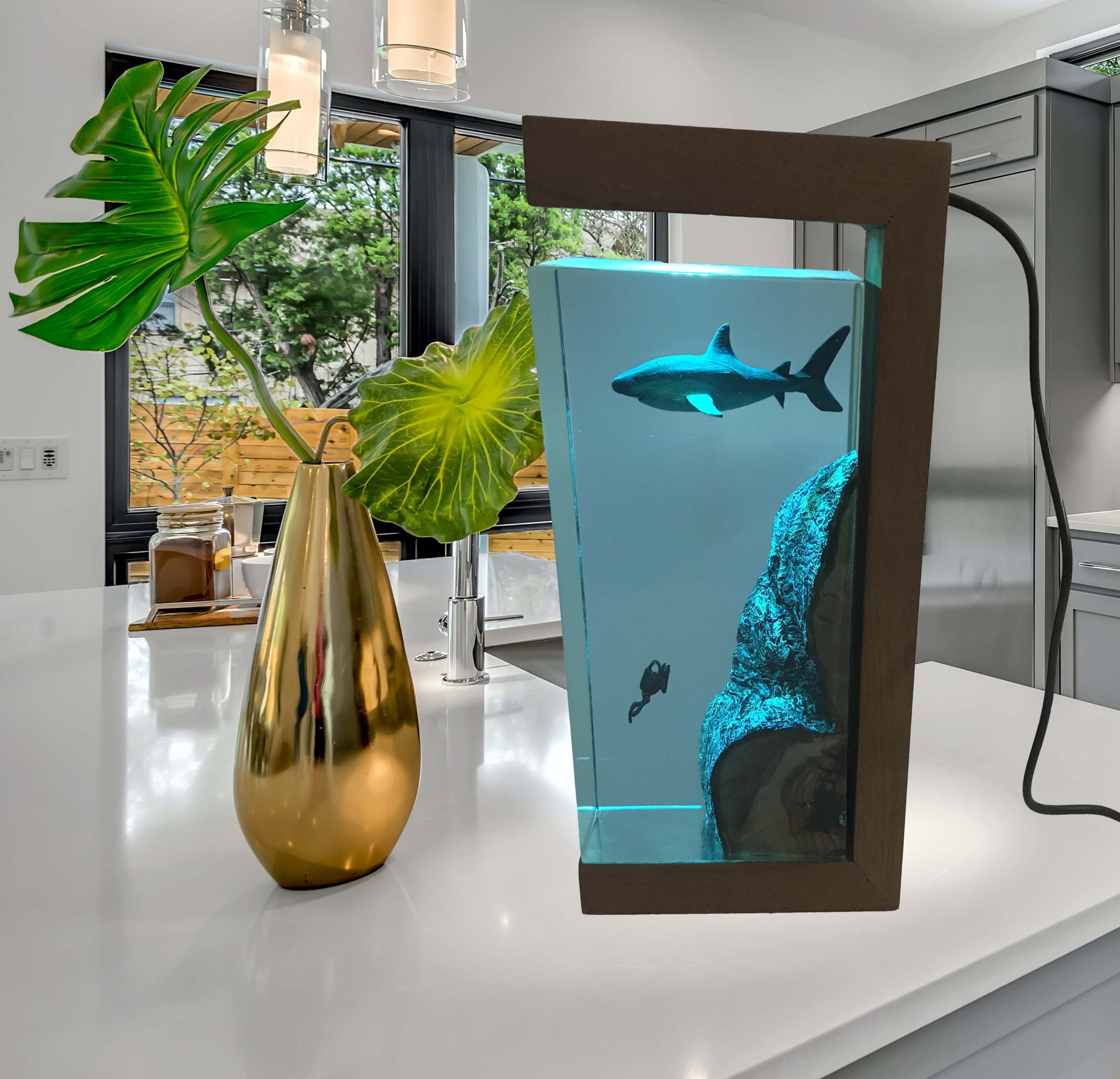 Resin Shark Lamp Scuba Diver Epoxy Lamp Ocean Epoxy Night - Etsy