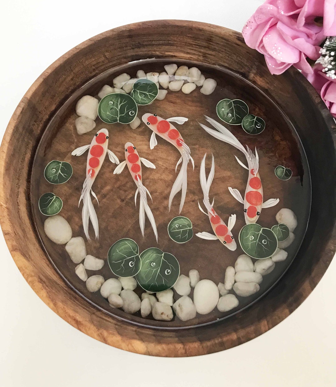 Handmade Resin Koi Fish Pond, Japanese Art Gift, Resin Jewelry Dish, 3d ...