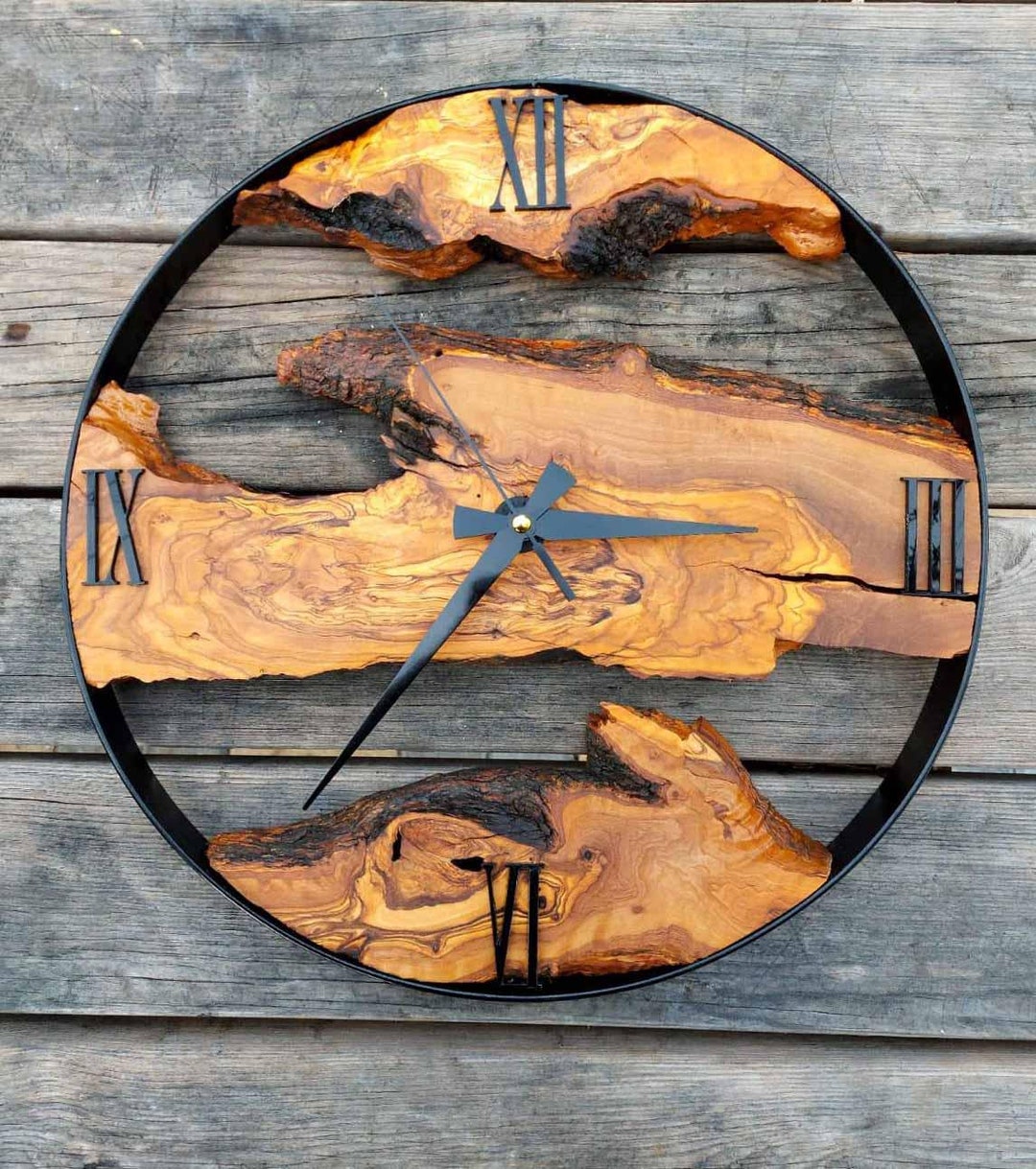 Live Edge Wall Clock, Wooden Wall Clock With Numbers, Round Wall Clock ...