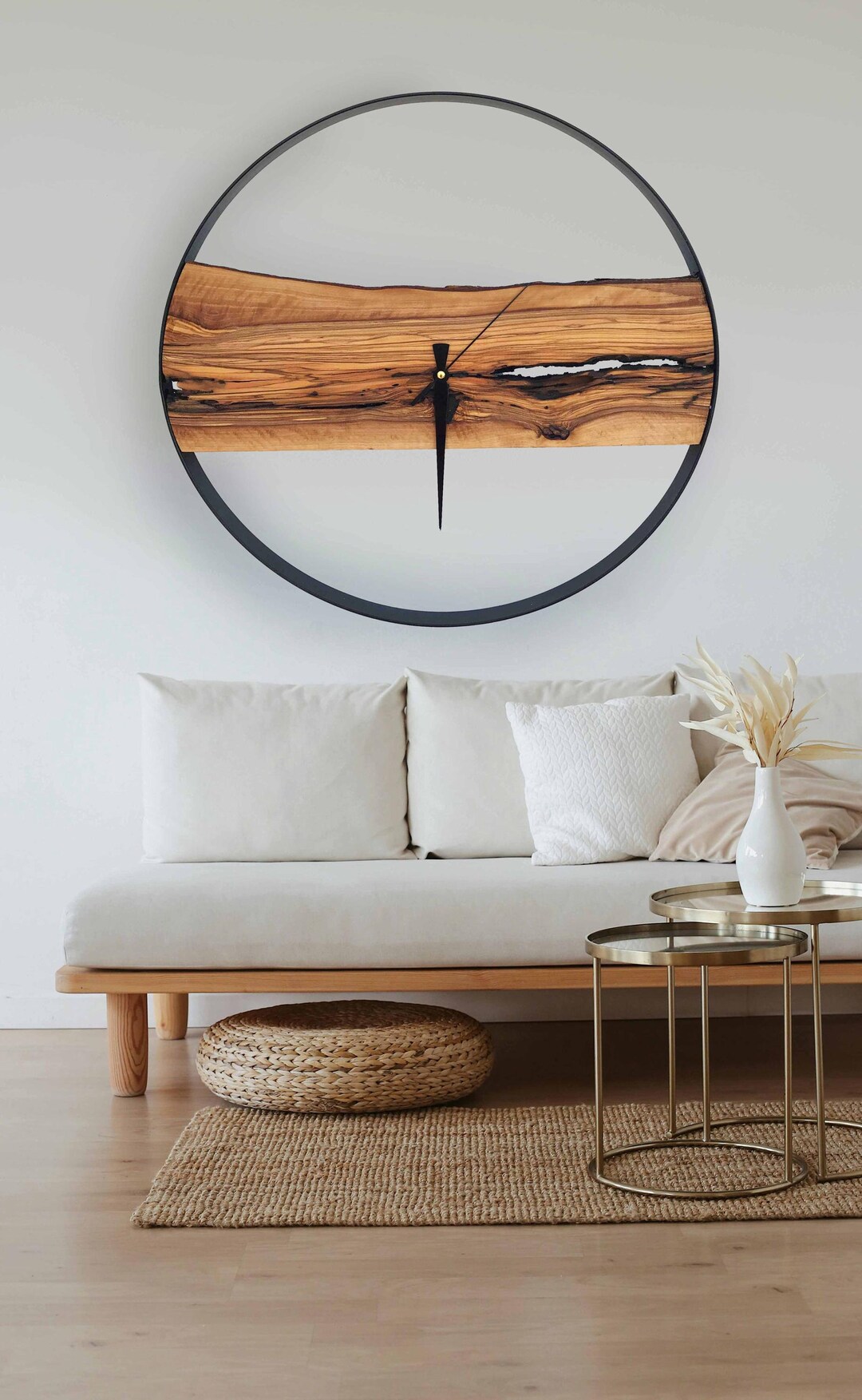 Wood Live Edge Wall Clock - Unique Rustic Wall Clock With Black Metal ...