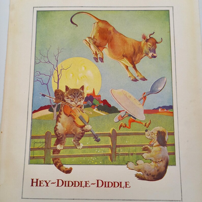 Antique Print - Hey Diddle Diddle, the Cat and the Fiddle by Lawson ...