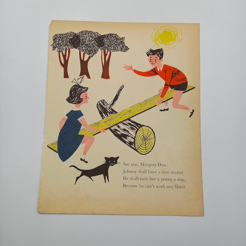 Vintage Print - See Saw, Margery Daw, From a 1963 Children's Book ...