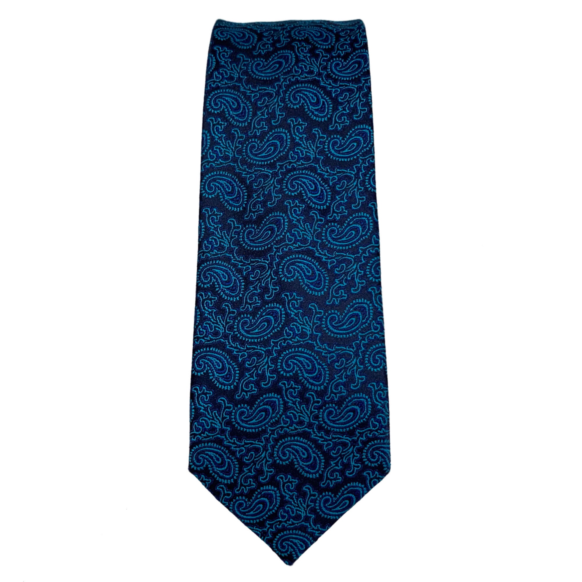 Dark Blue, Sax Blue, Turquoise Blue Shawl Pattern Floral Tie 3.15 8cm ...