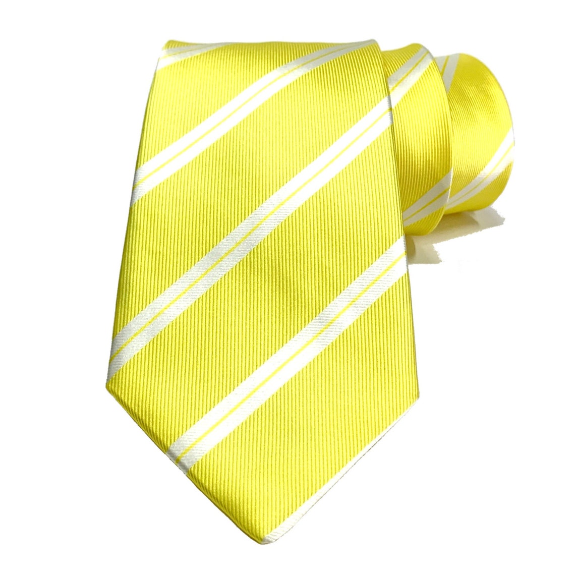 Yellow White Diagonal Striped and Self-striped Tie 3.15 - Etsy