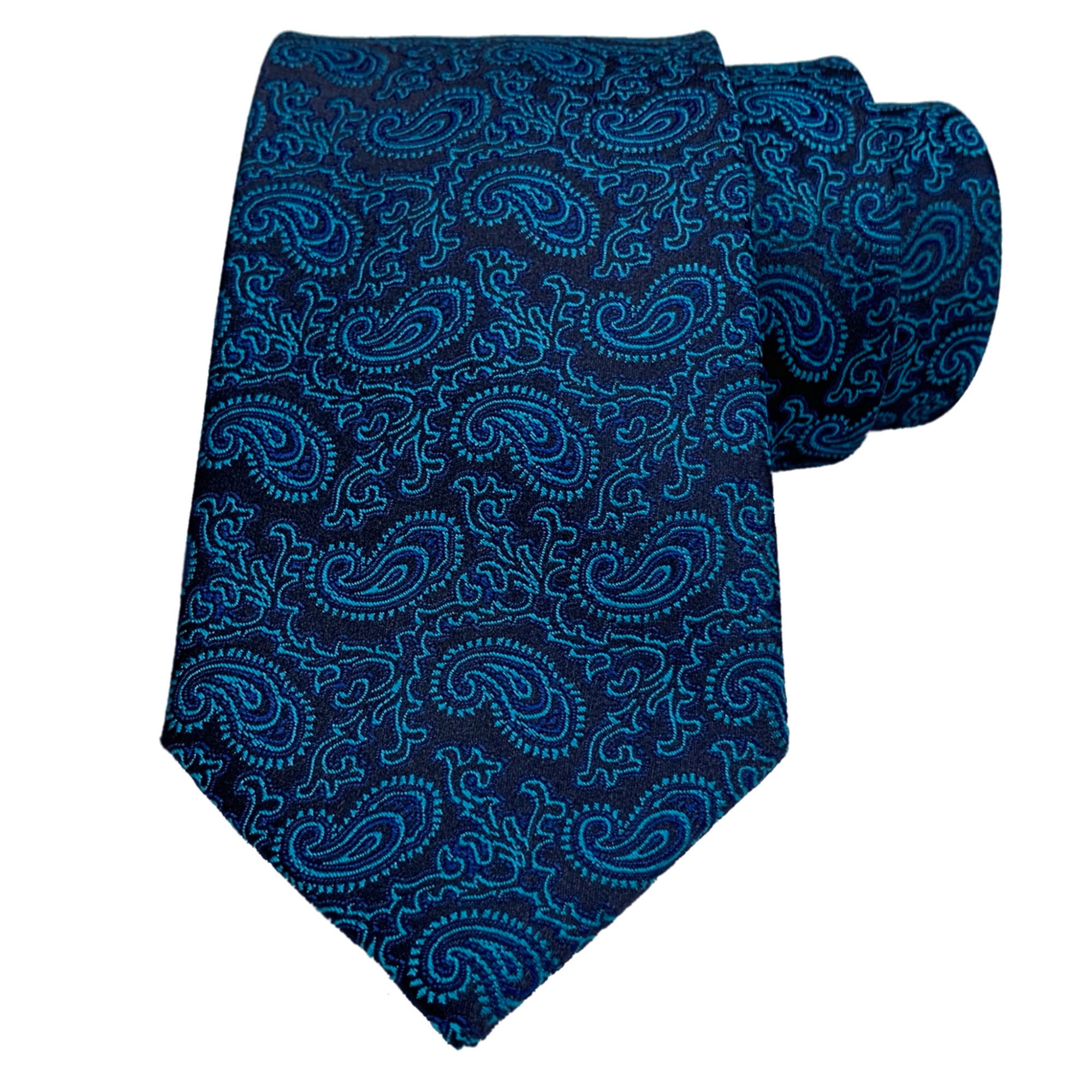 Dark Blue, Sax Blue, Turquoise Blue Shawl Pattern Floral Tie 3.15 8cm ...