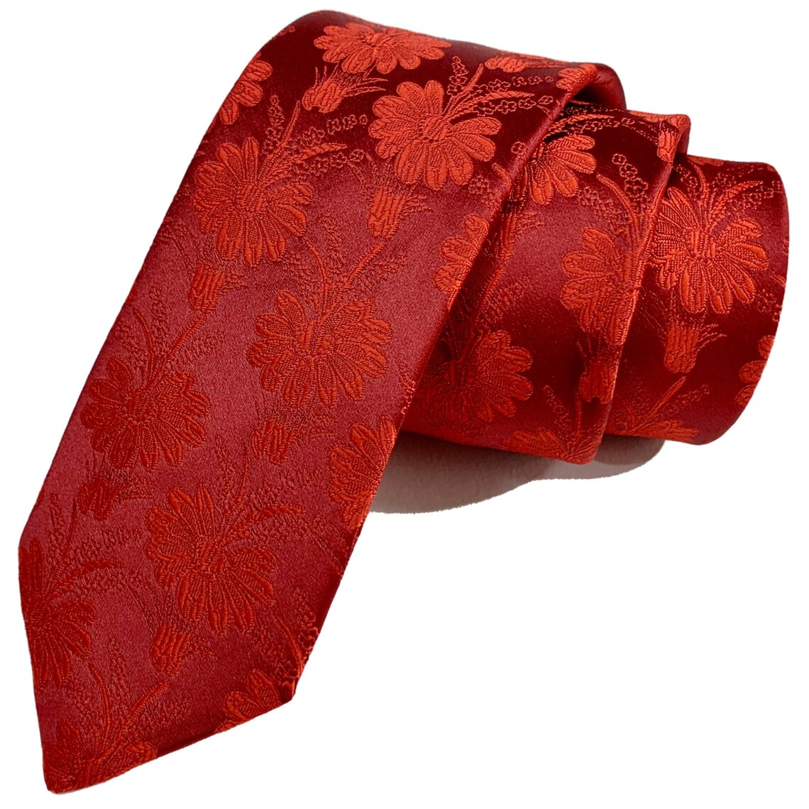 Tie With Self-red Color Flowers on Dark Red 2.36 6cm - Etsy
