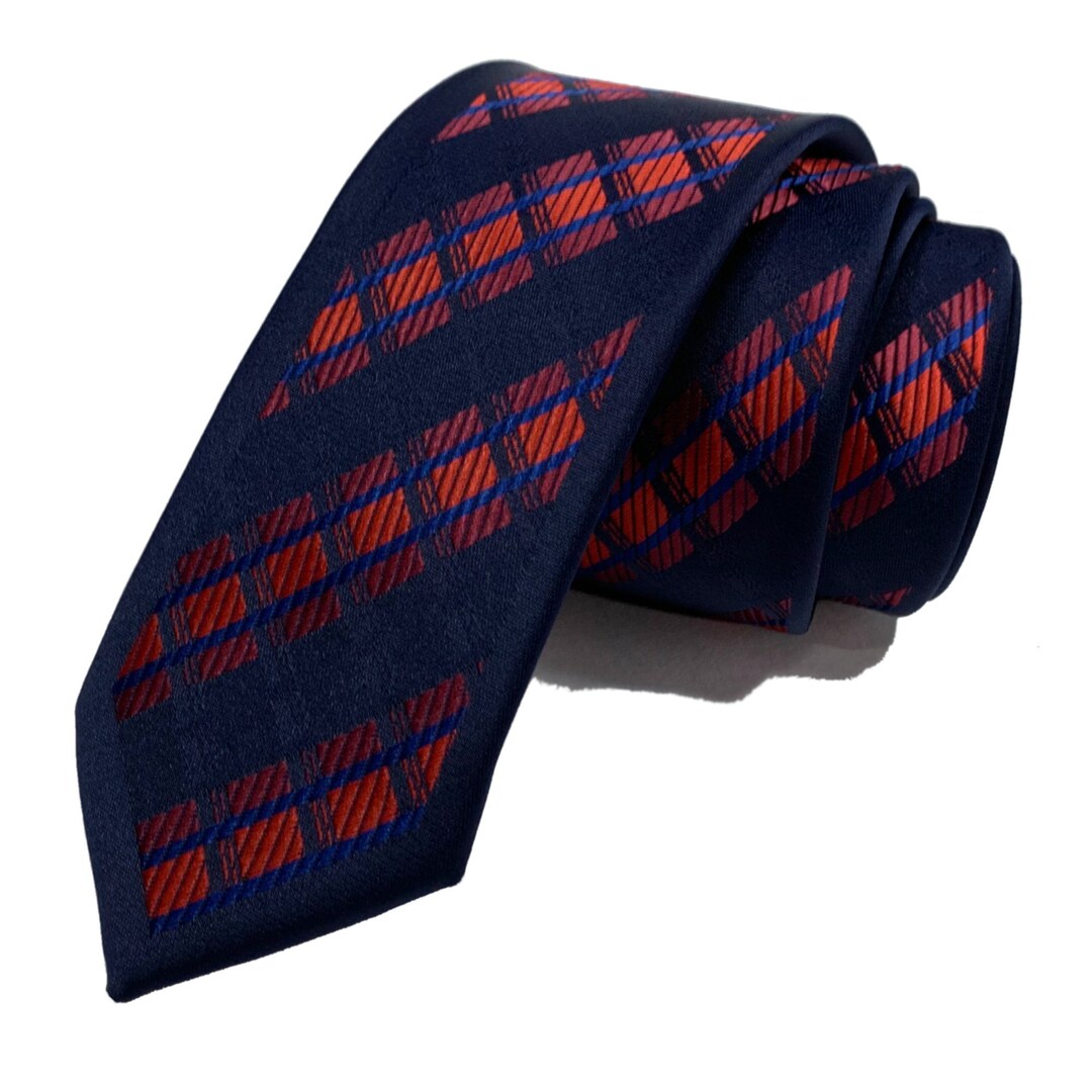 Dark Blue, Red, Sax Blue Striped and Plaid Tie 2.36 6cm - Etsy