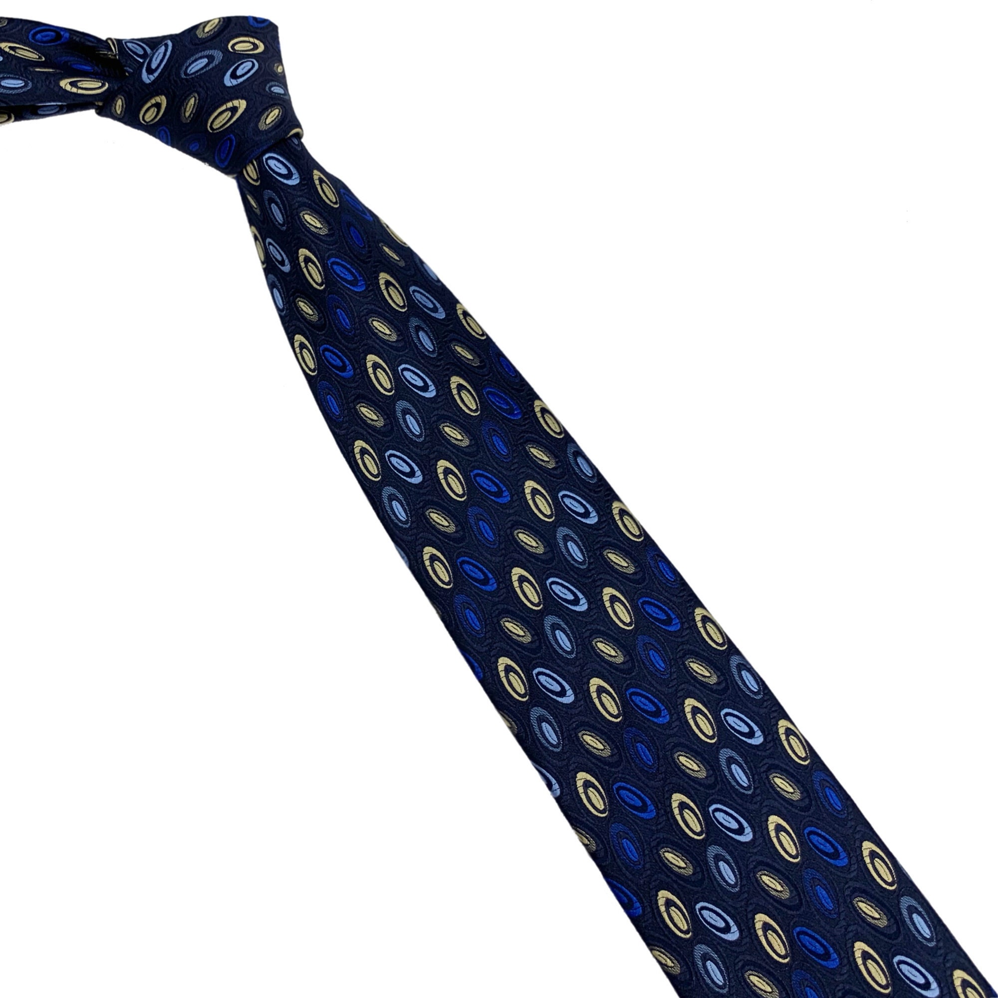 Dark Blue, Sax Blue, Yellow and Blue Ellipse Patterned Tie - Etsy