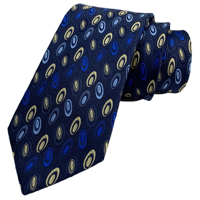 Dark Blue, Sax Blue, Yellow and Blue Ellipse Patterned Tie - Etsy