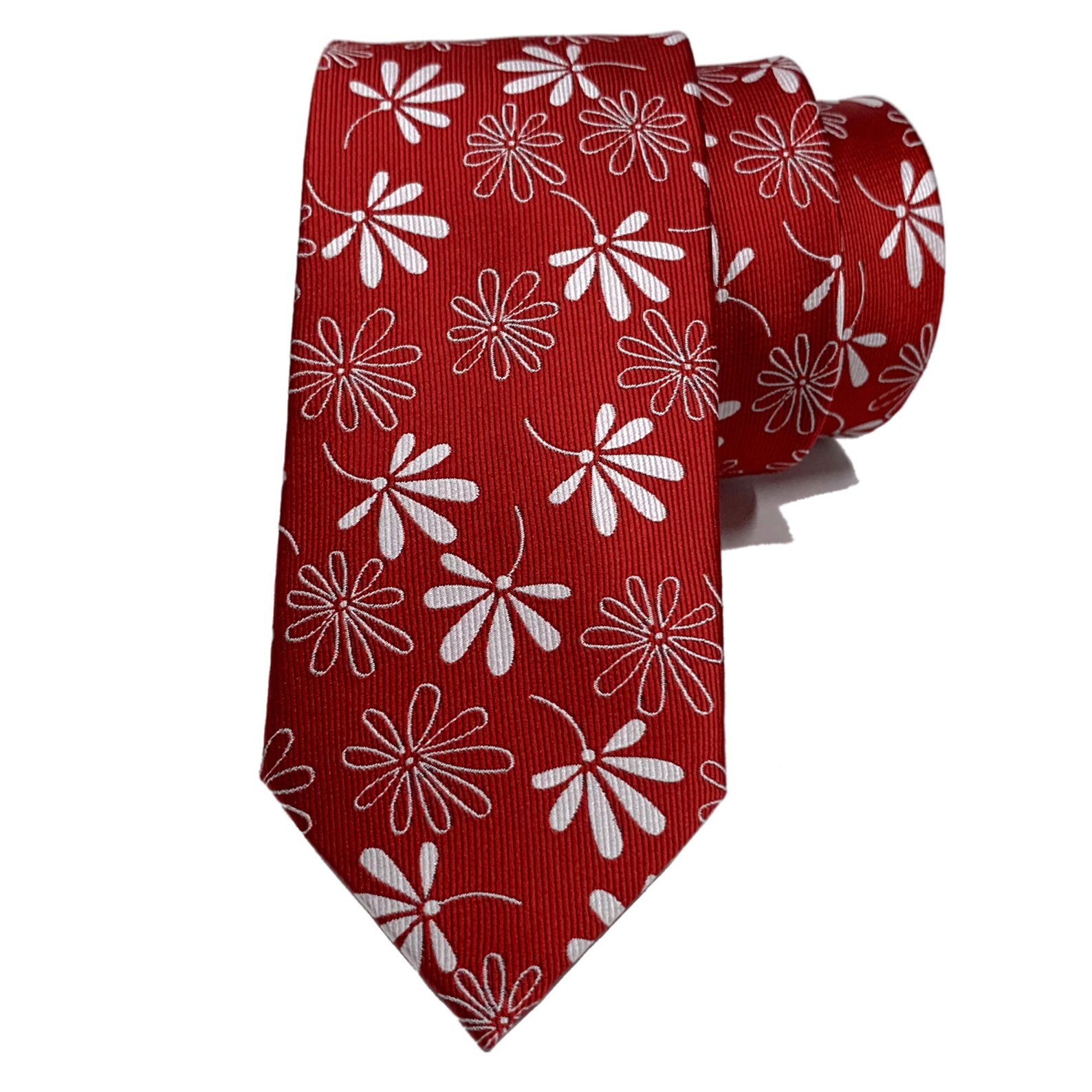 White Color Floral Tie on Red Color Background 2.36 - Etsy