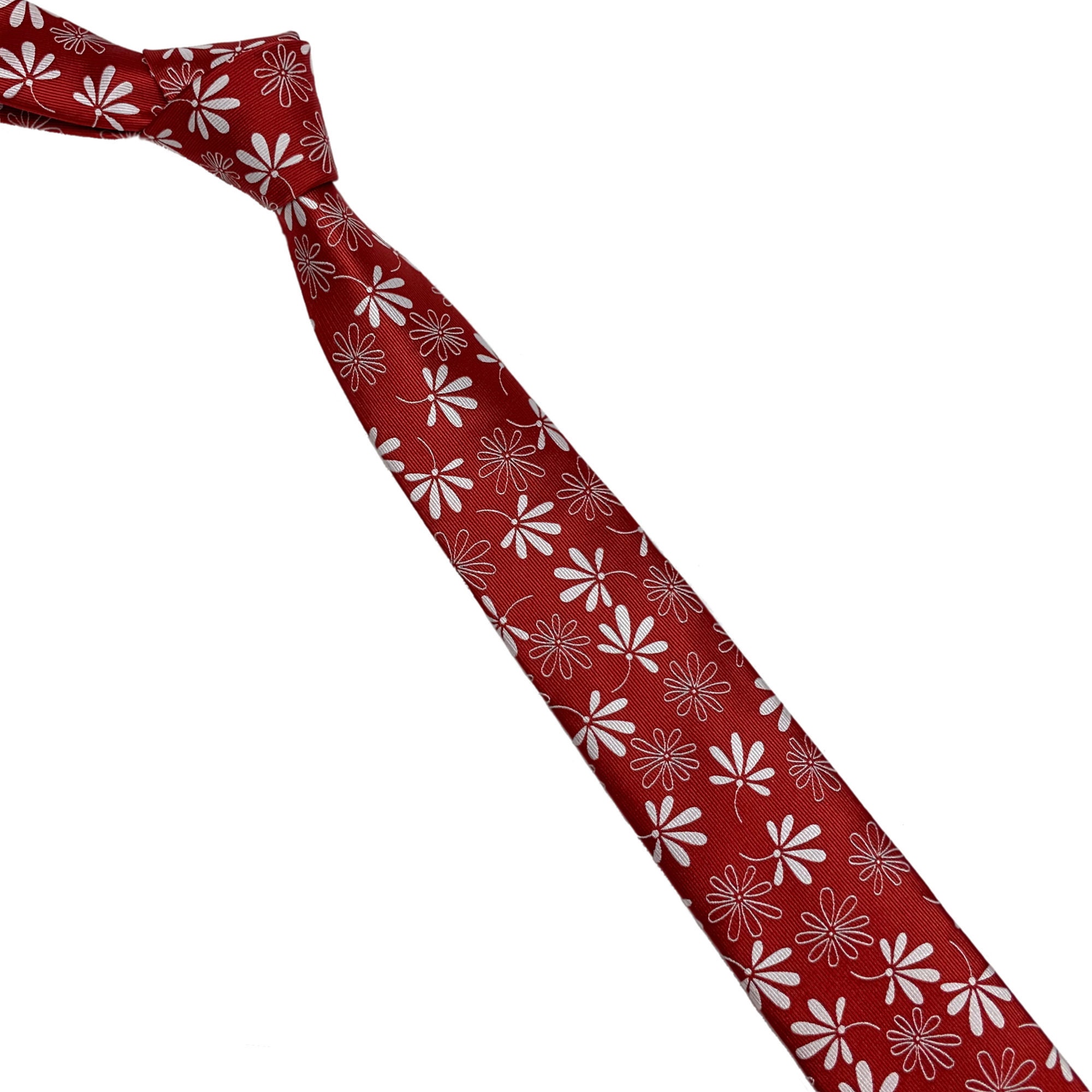 White Color Floral Tie on Red Color Background 2.36 - Etsy