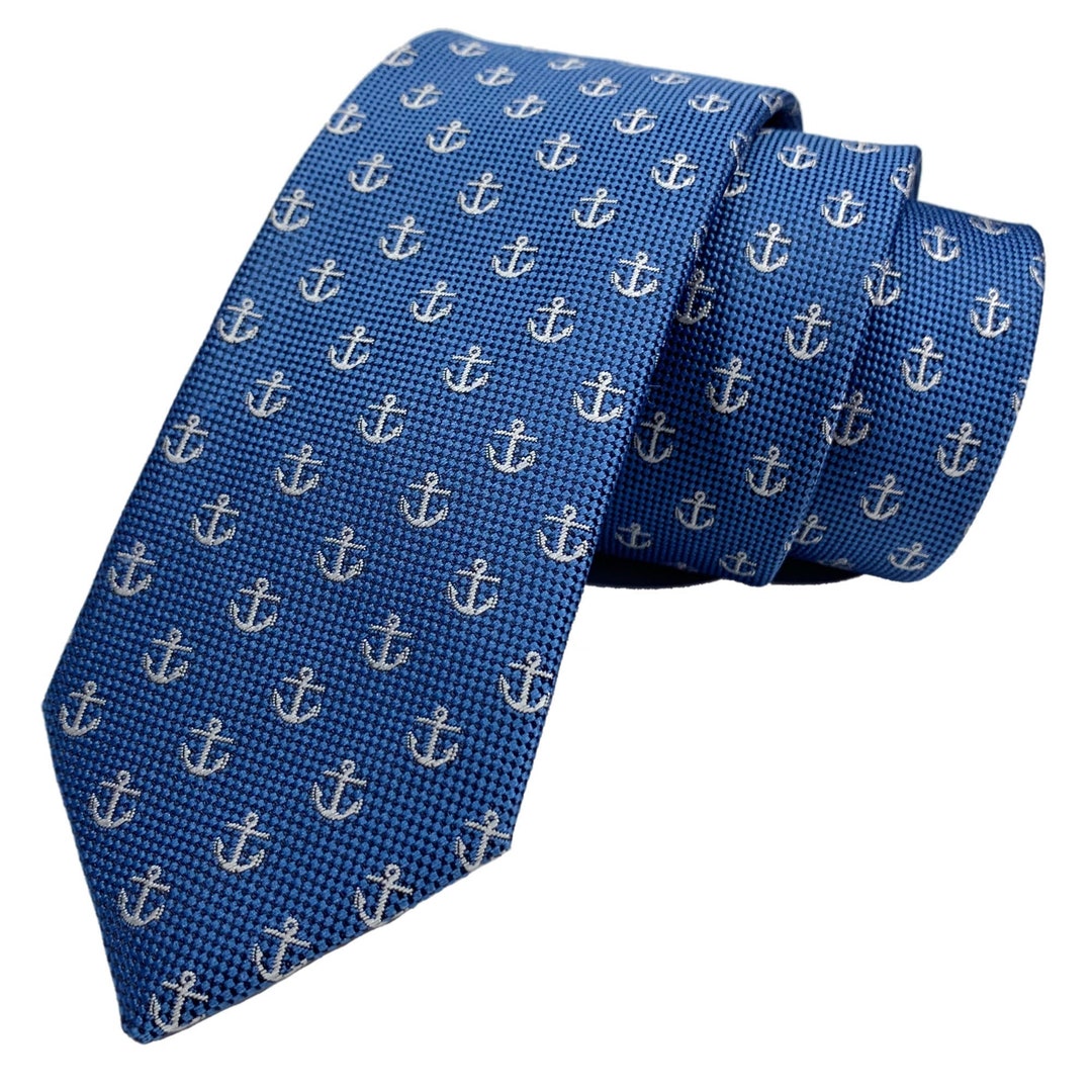 Blue Necktie With Small White Anchor - Etsy