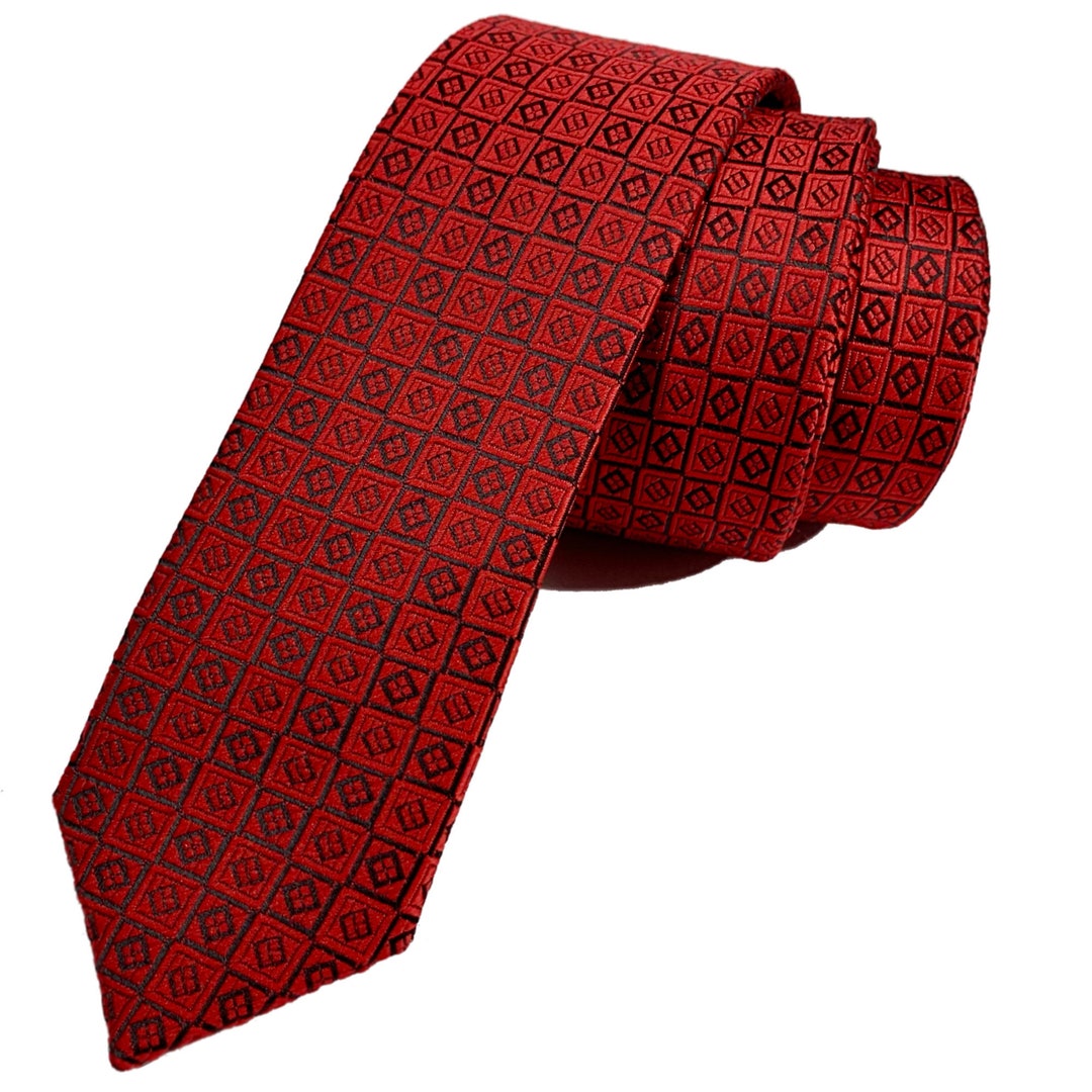 Red Little Black Checkered Skinny Tie 1.97 5cm - Etsy