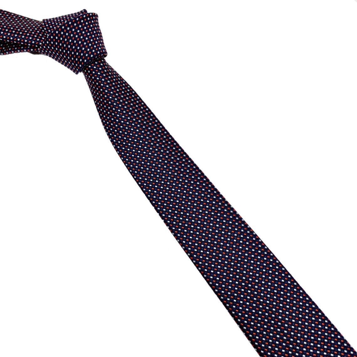 Red and White Small Rectangular Dotted Necktie on a Dark Blue - Etsy