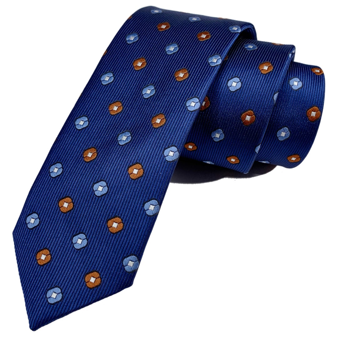 Mustard and Blue Checkered Tie on Navy Blue Background - Etsy
