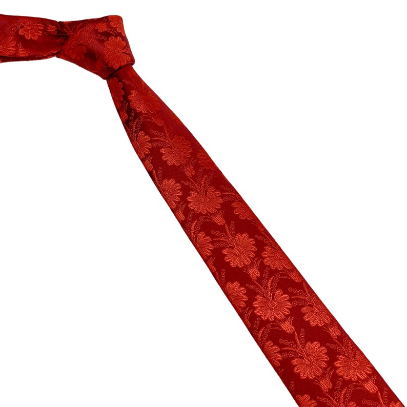 Tie With Self-red Color Flowers on Dark Red 2.36 6cm - Etsy