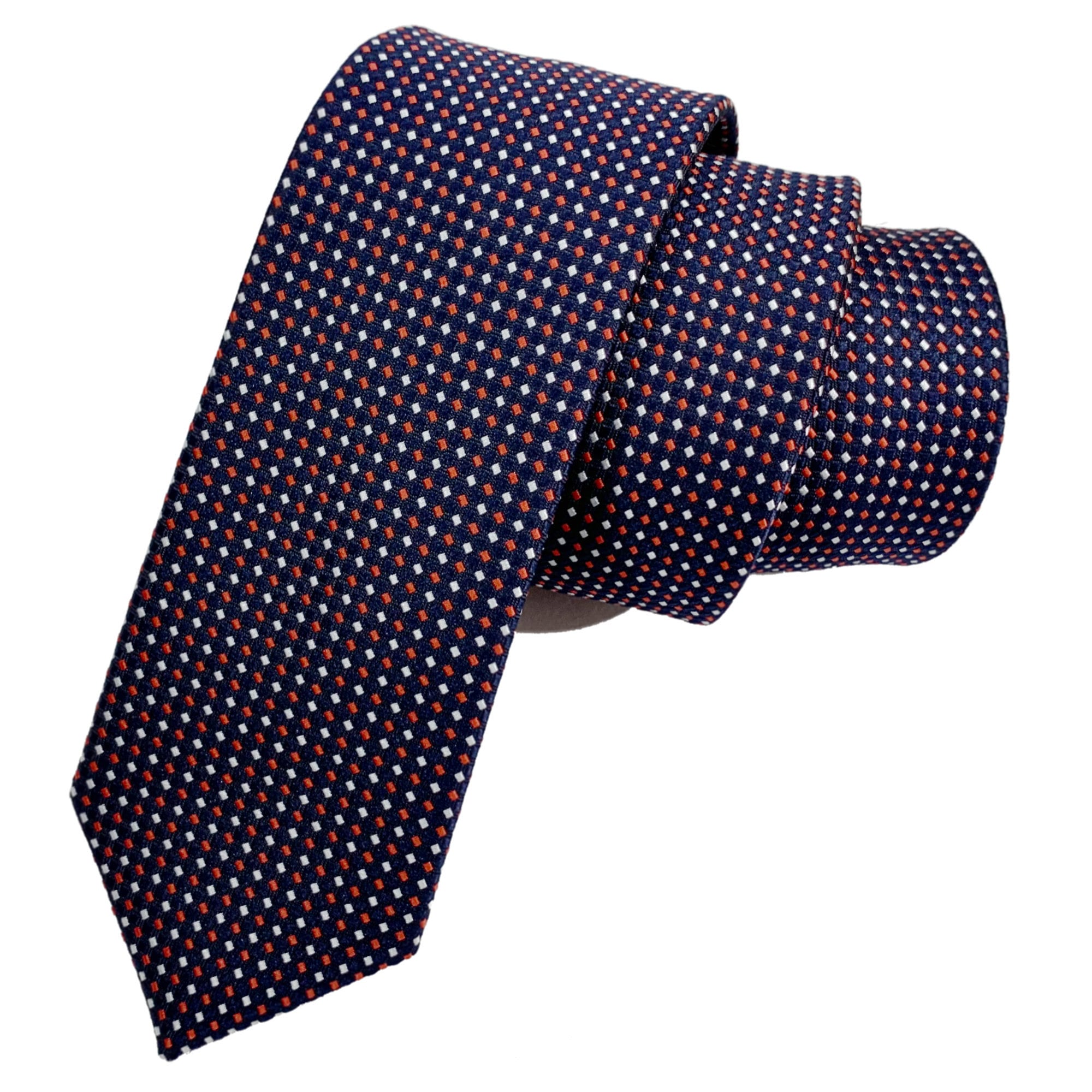 Red and White Small Rectangular Dotted Necktie on a Dark Blue - Etsy