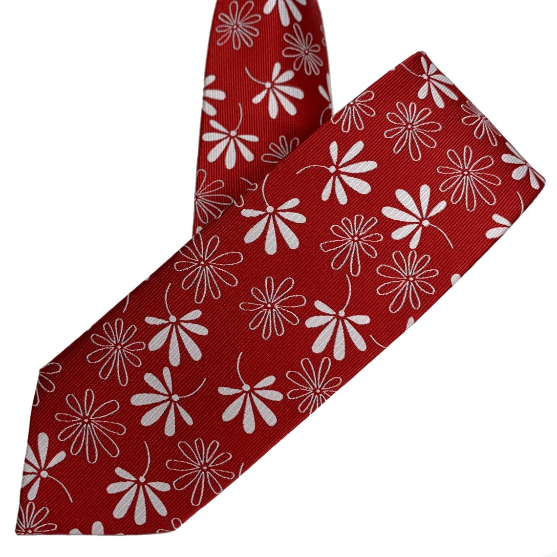 White Color Floral Tie on Red Color Background 2.36 - Etsy