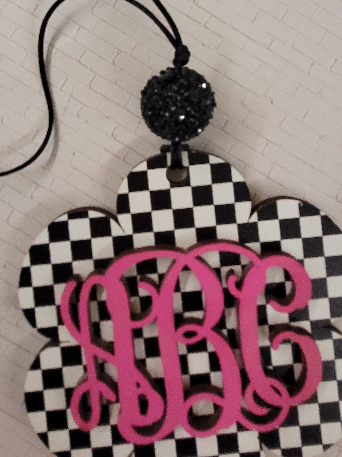 Monogram Car Charm, Trendy Monogram Car Charm, Checkered, Personalized ...