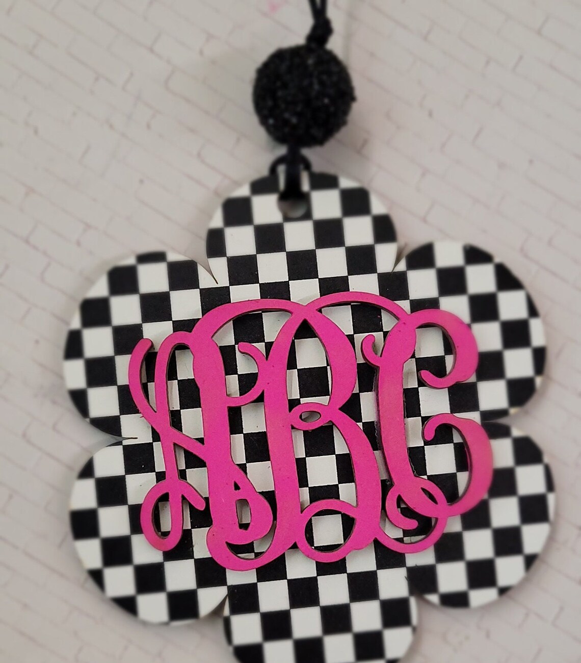 Monogram Car Charm, Trendy Monogram Car Charm, Checkered, Personalized ...