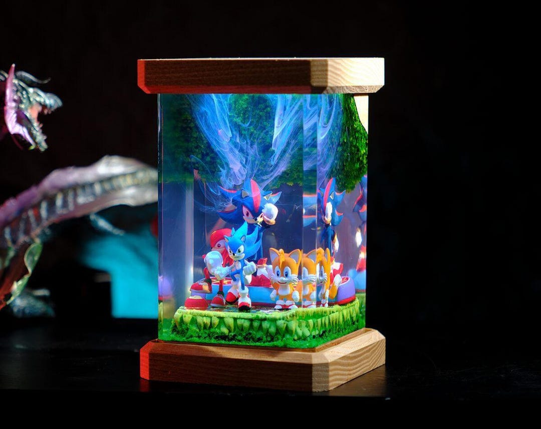 Sonic Hedgehog Resin Lamp Resin Epoxy Diorama Lamp, Handmade LED Night ...
