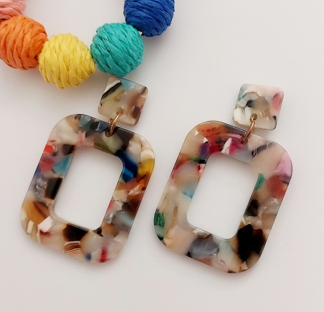 Marbleized Rectangle Earring Color Block Earrings New Fashion Acrylic ...