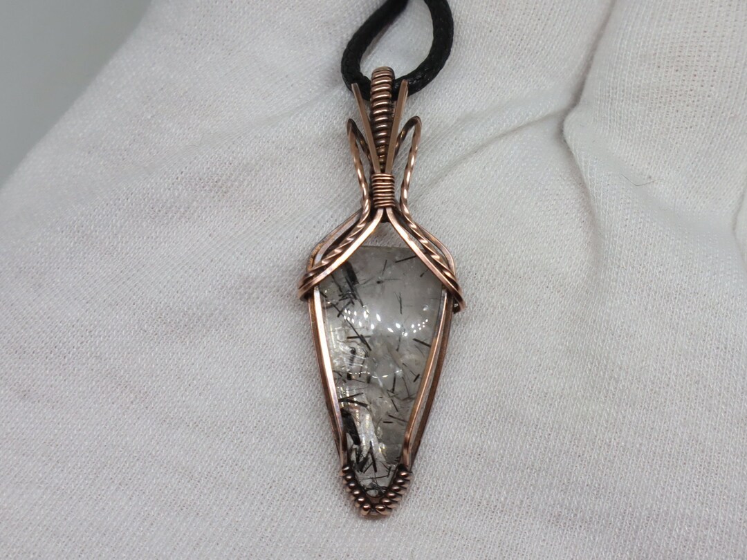 Light Black Rutilated Quartz Triangle Pendant in Oxidized Pure Copper ...