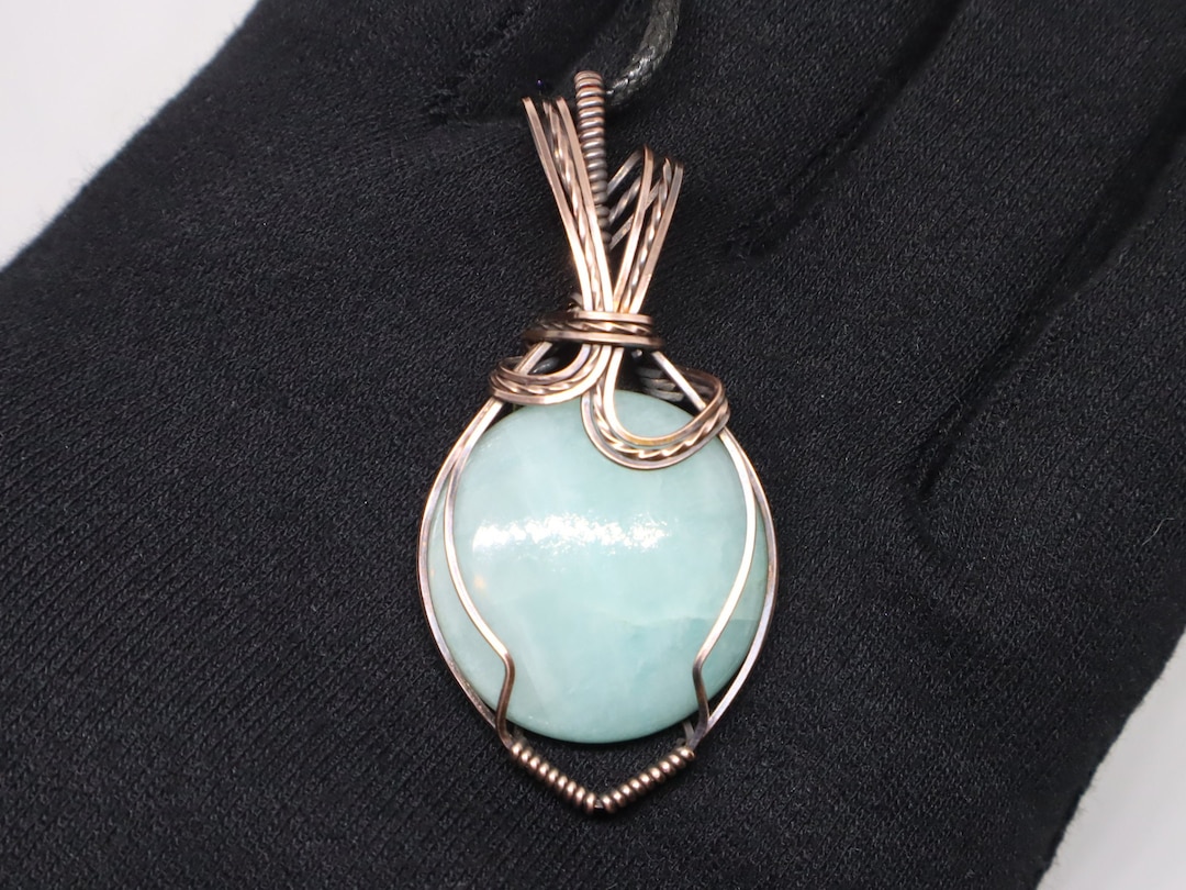 Lovely Light Blue Amazonite Circle Pendant in Oxidized Pure Copper - Etsy