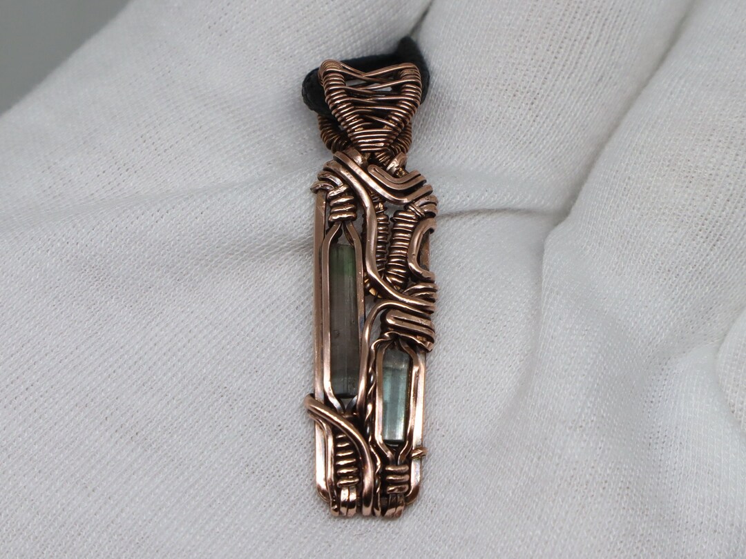 Dual Tourmaline Space Tech Pendant in Oxidized Pure Copper - Etsy