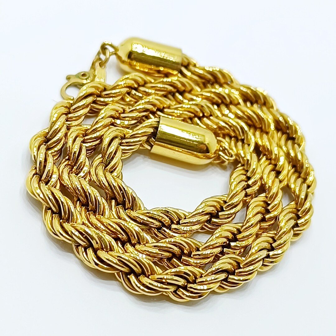 Vintage MONET Twisted Rope Chaine Choker 15'' Short Gold Tone Chain ...