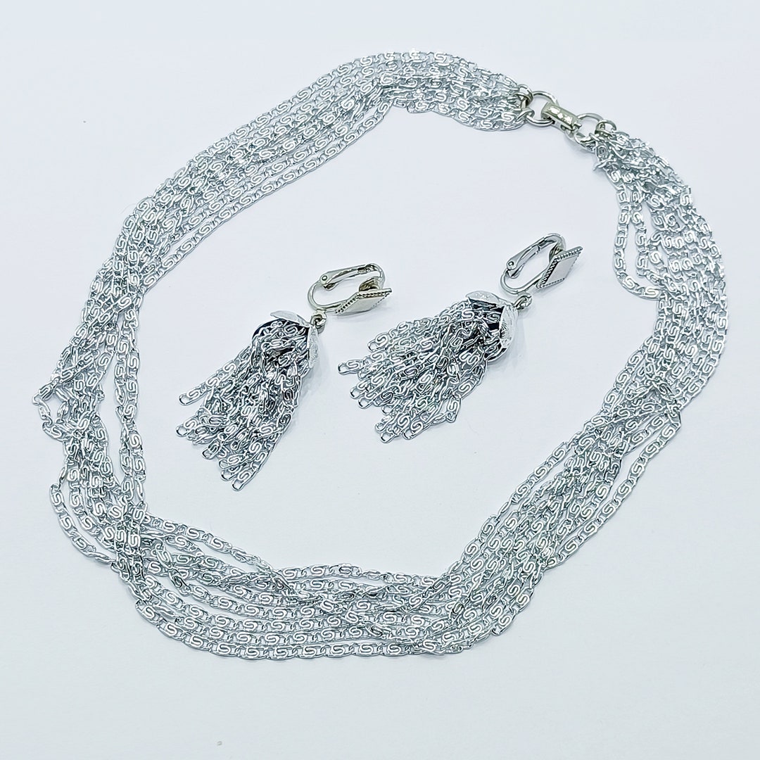 Vintage Sarah Coventry Set of Silver Tone Cascade Necklace and Tassel ...