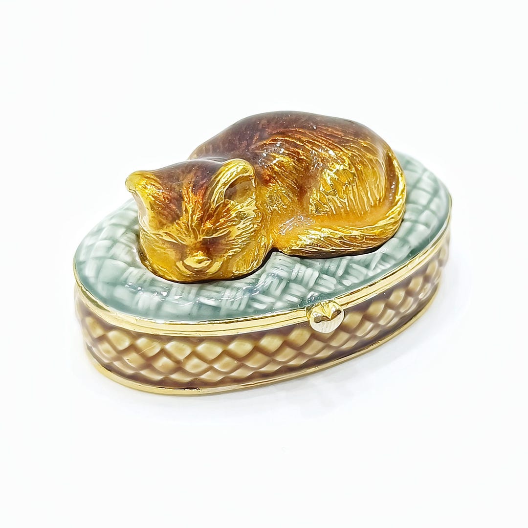 MONET "sleeping Cat" Collectible Enamel Keepsake Trinket Box Vintage ...