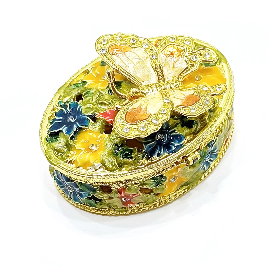 Vintage Enamel Butterfly Pill Box: Rhinestone Flower Trinket Box - Etsy