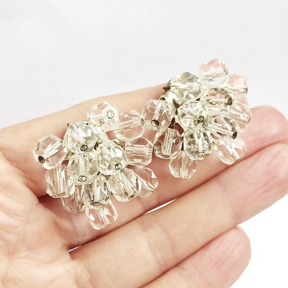 Clear glass beads clip on earrings Faceted beaded cl… - Gem