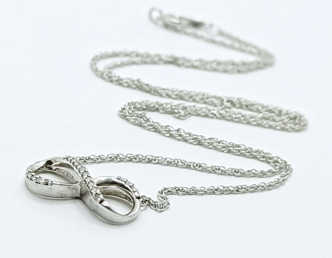 Vintage Sparkly Infinity Symbol Pendant Necklace Dainty Sterling Silver ...