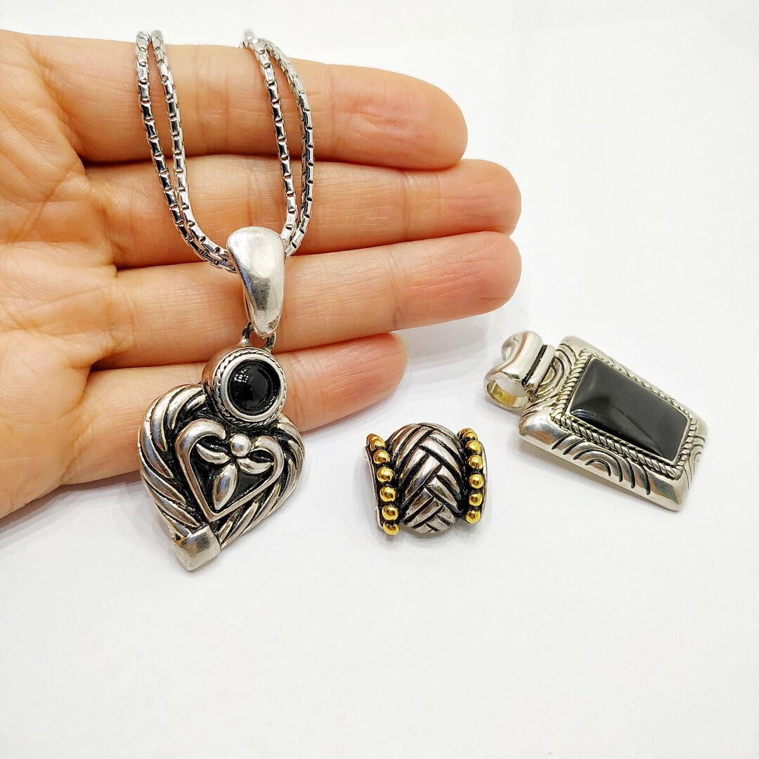 Vintage Sculpted Bali Style Silver Pendants Set of 3 With Silver Tone ...
